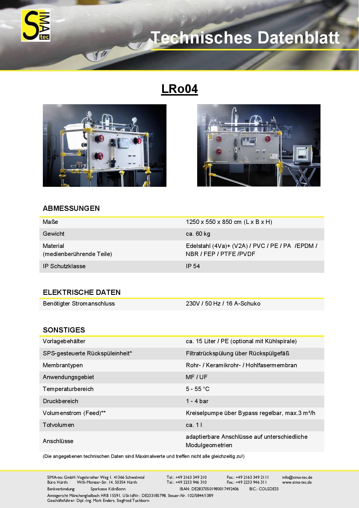 Technisches-Datenblatt-LRo04 - SIMA-tec GmbH - SIMA-tec GmbH