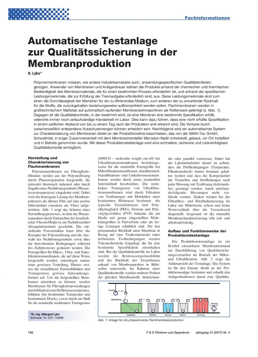 F&S Filtrieren und Separieren 3/2017 - SIMA-tec GmbH - SIMA-tec GmbH